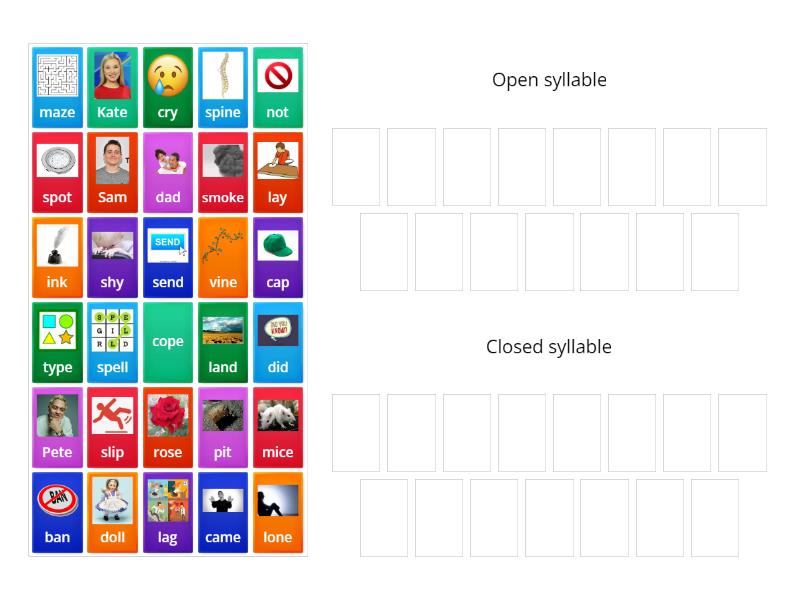 Open and closed syllables - Group sort