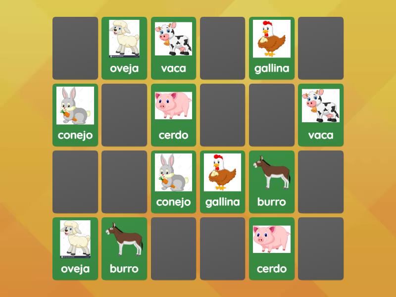 Juego de memoria los animales de la granja - Parejas