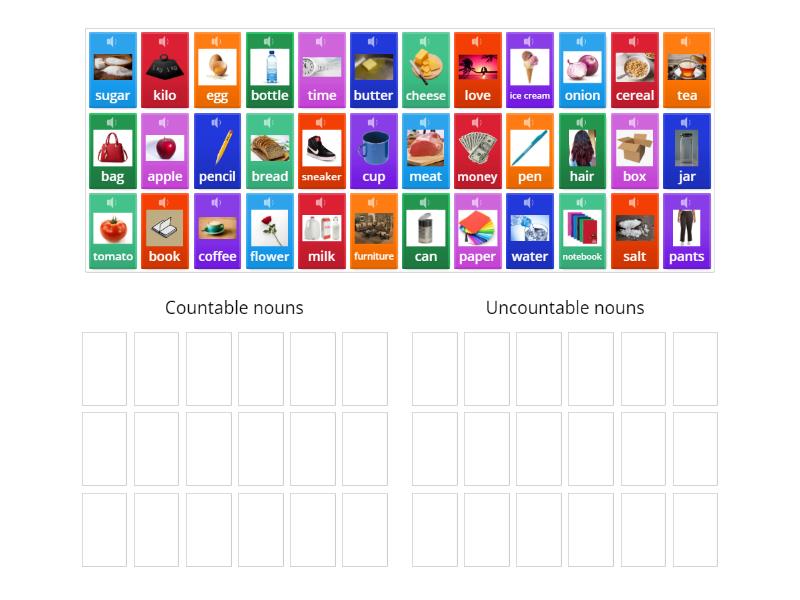 Countable and Uncountable nouns - Group sort