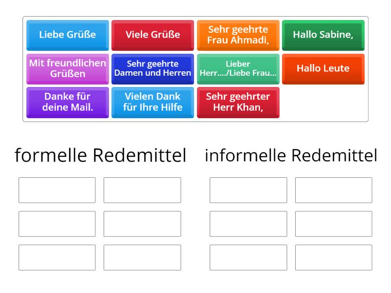 Redemittel Brief formell vs informell - Group sort
