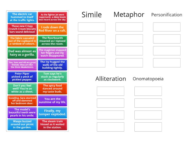 Figurative language - sorting activity - Group sort