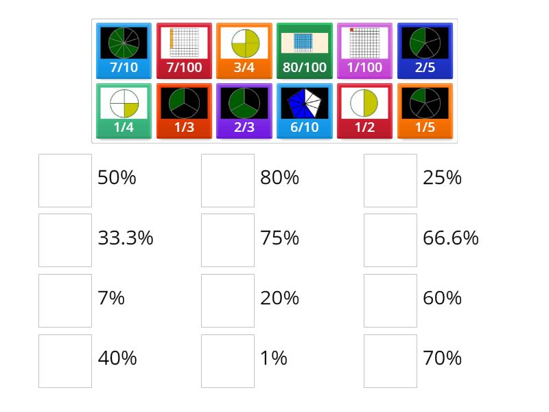 fractions to percentages - Match up