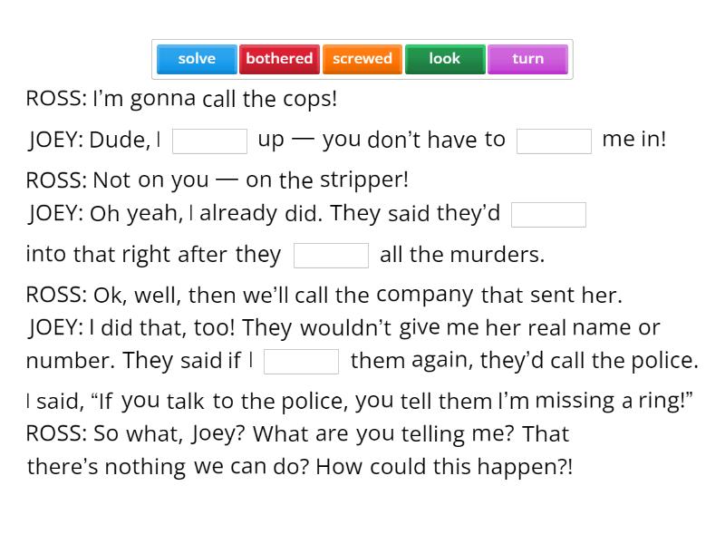 Joey loses ring - Complete the sentence