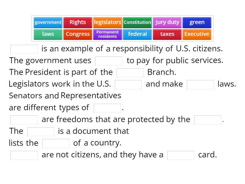 Civics Vocabulary Review - Missing word
