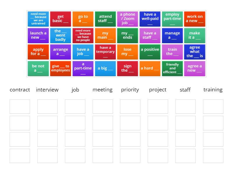 Outcomes Pre-Ing 1.2 Collocations - Group sort