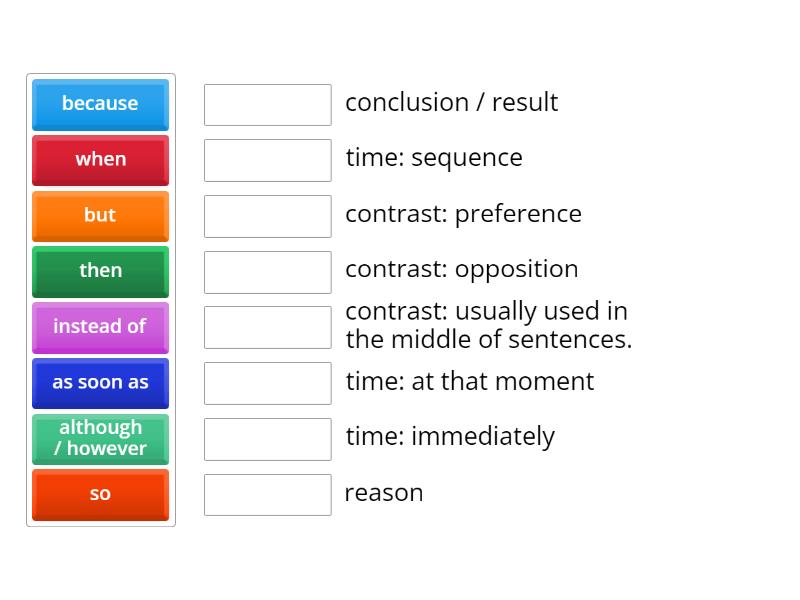 Connecting words - for Writing Task (Story) - Match up