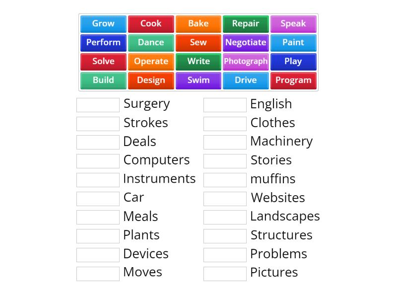 Abilities-verbs list - Match up