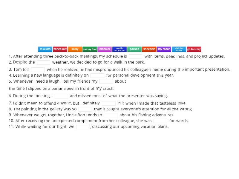 Small talk bingo revision for English beavers - Complete the sentence