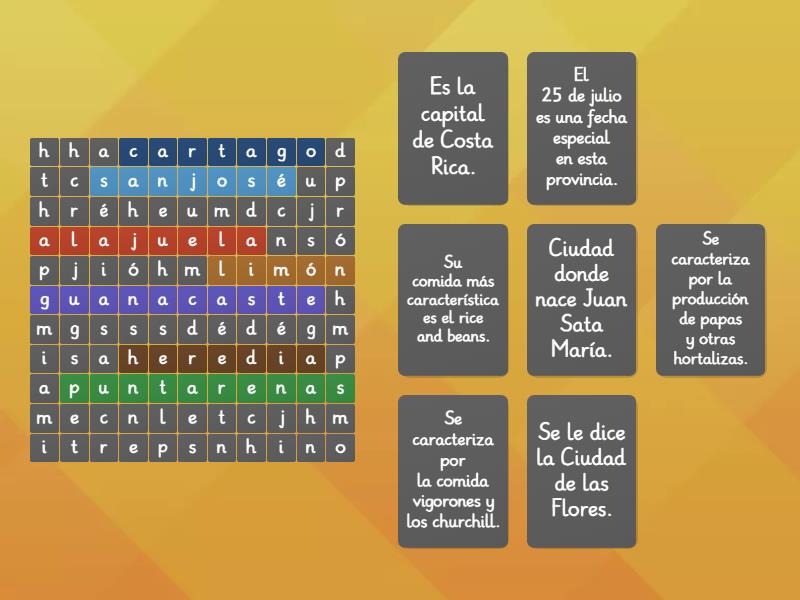 Las provincias de Costa Rica - Sopa de letras