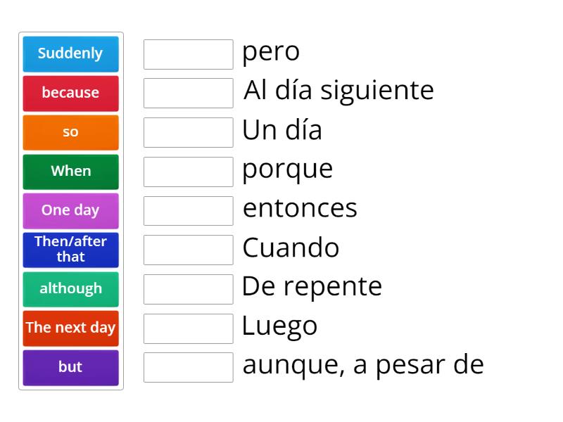 Time sequencers and connectors Spanish equivalents - Une las parejas