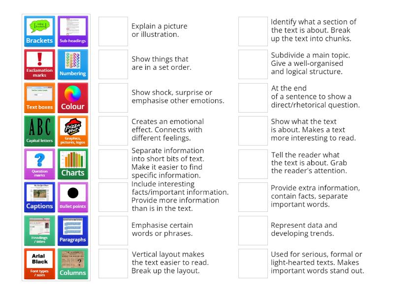 Presentational / Organisational / Layout Features - Match up
