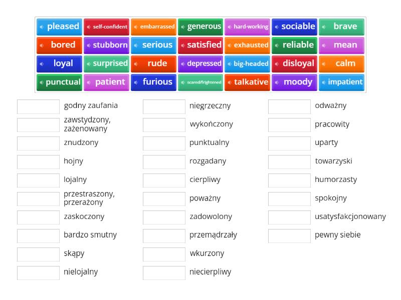 character traits , feelings - Match up