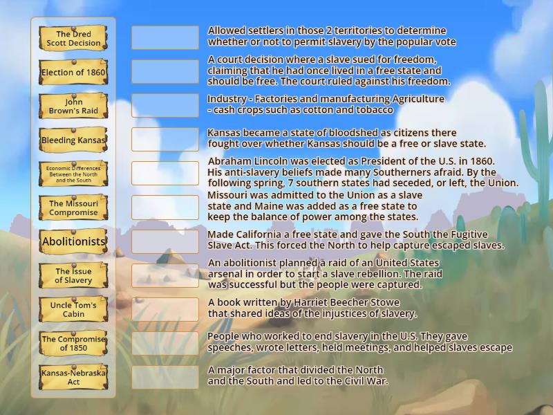 Causes of the Civil War Card Sort - Match up
