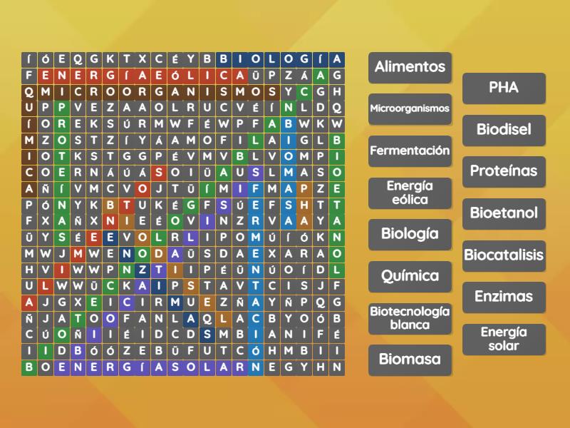 Biotecnología blanca - Sopa de letras