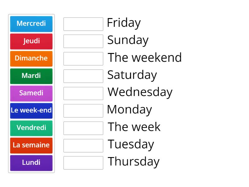 Days of the Week - French - Match up