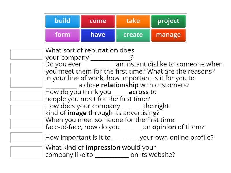 First impressions quiz - Match up