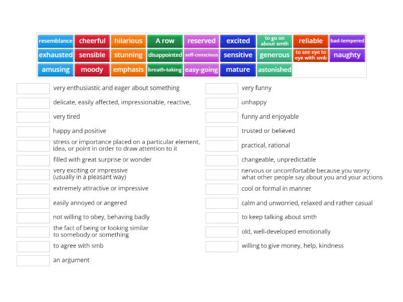 Describing character, behaviour - Match up