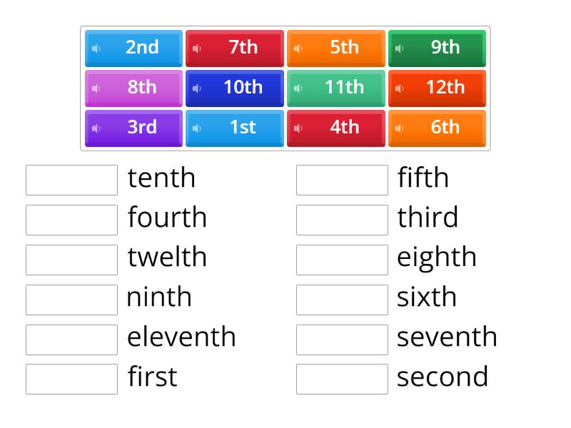 Ordinal numbers 1st-12th - Match up