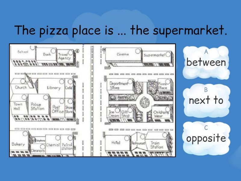 Prepositions. In the city - Quiz
