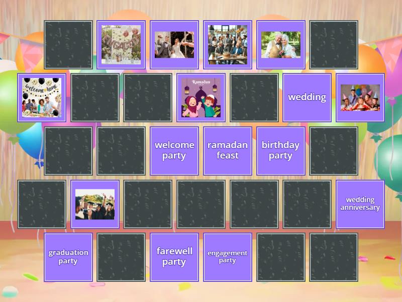 Unit 7 Celebration Parties Match - Matching pairs