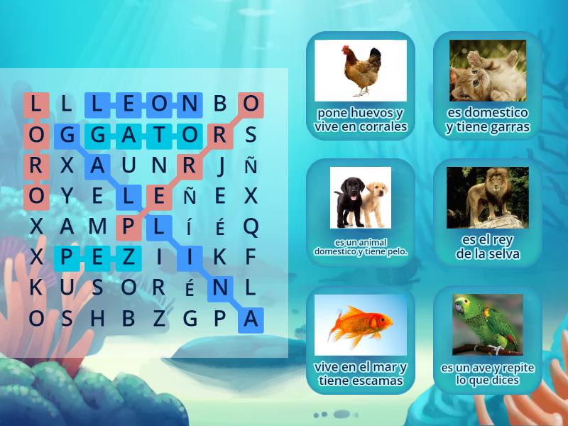 sopa de letras en español de animales - Wordsearch