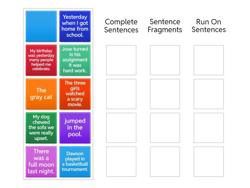 Sentences, fragments and run-ons - Group sort