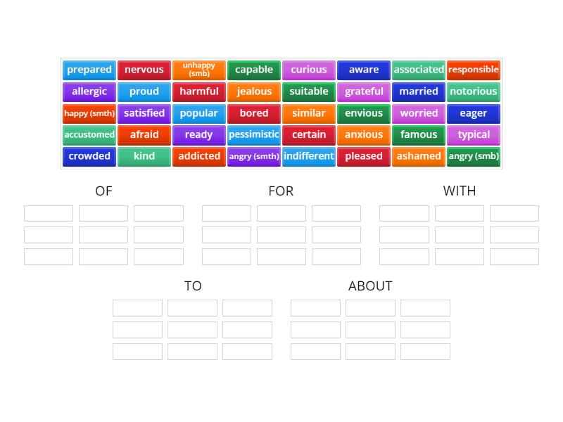 Adjectives + Prepositions - Group sort