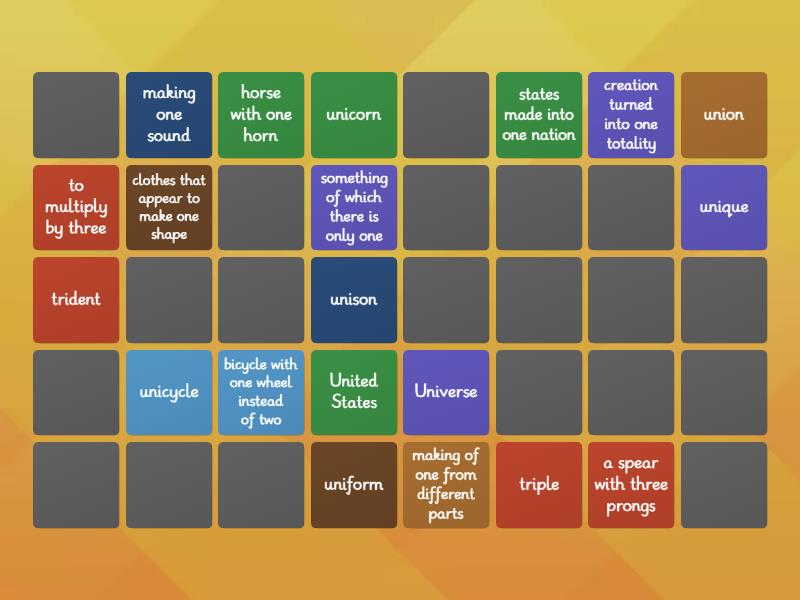 uni, bi, tri words and definitions - Matching pairs