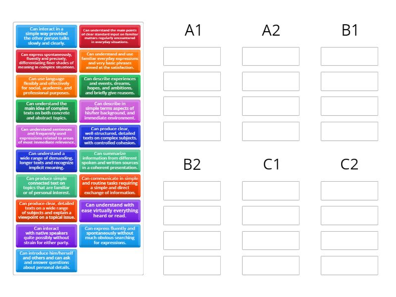 What are the CEFR Framework levels? - Group sort