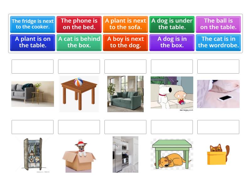 prepositions + furniture - Match up