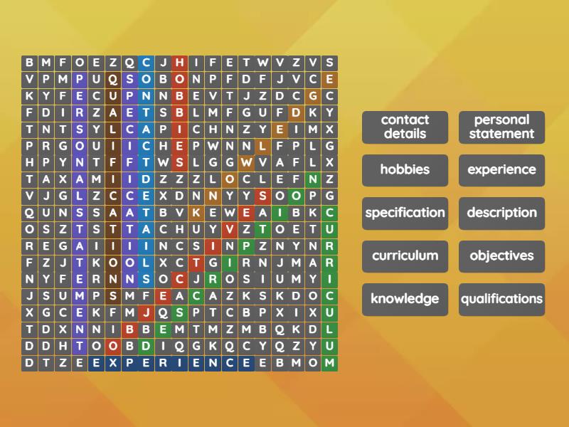 CV content - Wordsearch