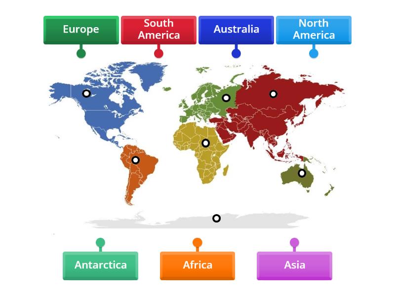 Label the 7 continents - Labelled diagram