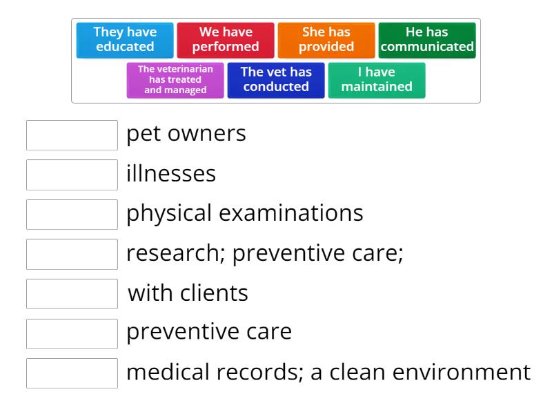 Matching activity - Veterinary Medicine Lesson 3 - Match up