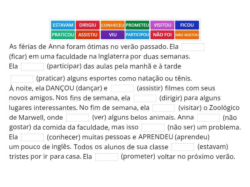 Passado Perfeito - Leitura - Completa la oración