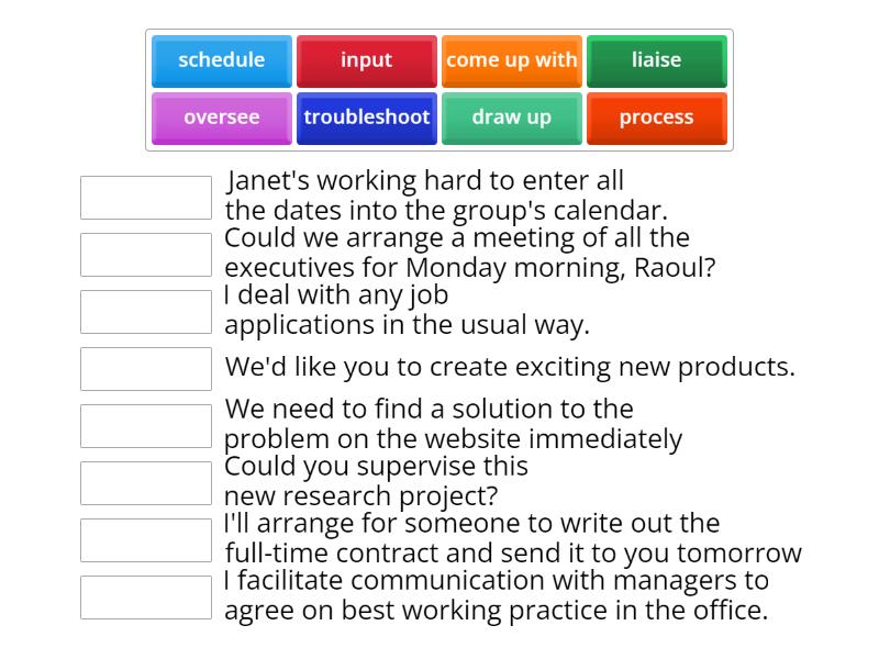 "Work" verbs - Match up