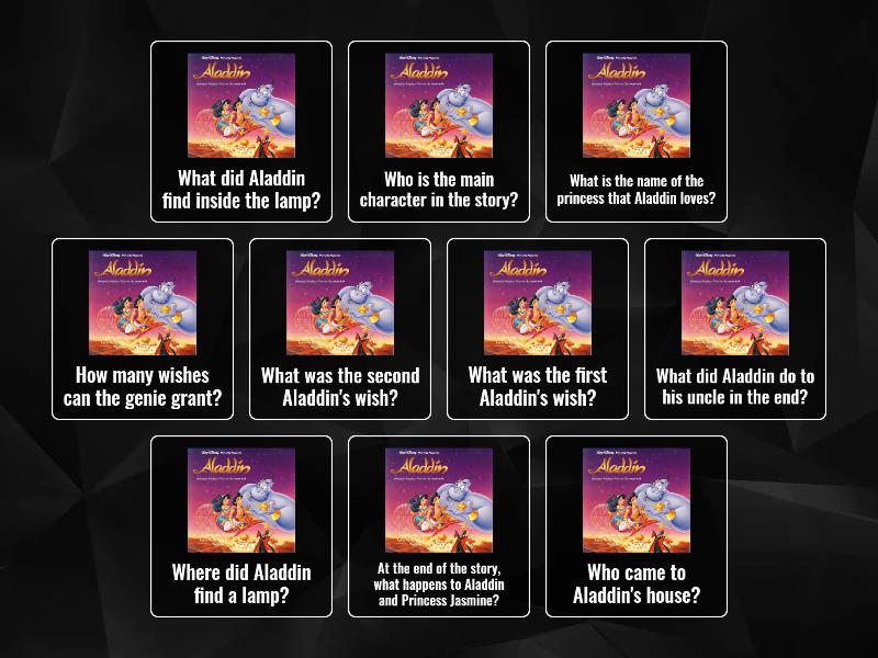 Academy Stars 3. Unit 7. Writing. Aladdin Cartoon Questions - Flip tiles