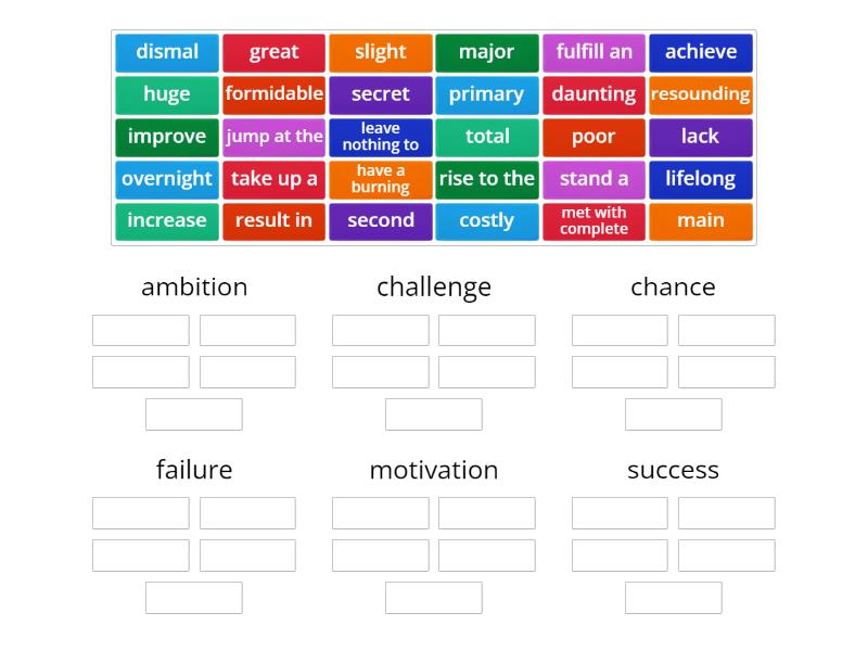 C1 Advanced 1 - challenge and achievements collocations p. 3 - Group sort