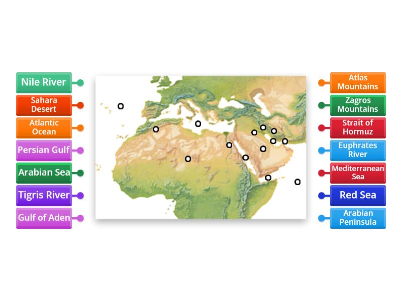 Physical Map REVIEW - Southwest Asia & North Africa-Grade 8 - Labelled ...