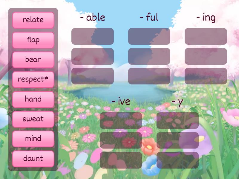 6B Word Store / Suffixes – forming adjectives - Group sort