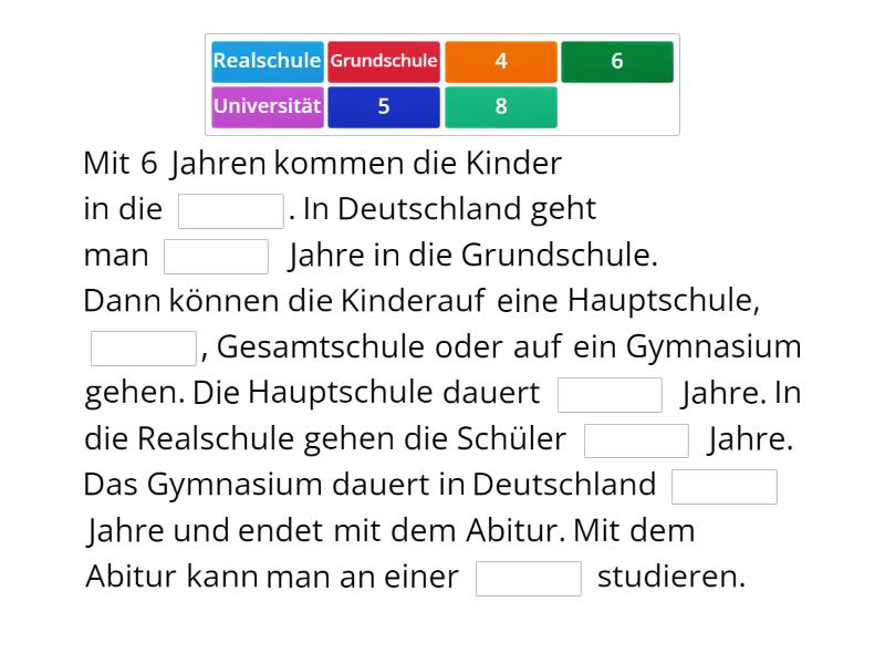 Das Schulsystem in Deutschland - Completar la frase
