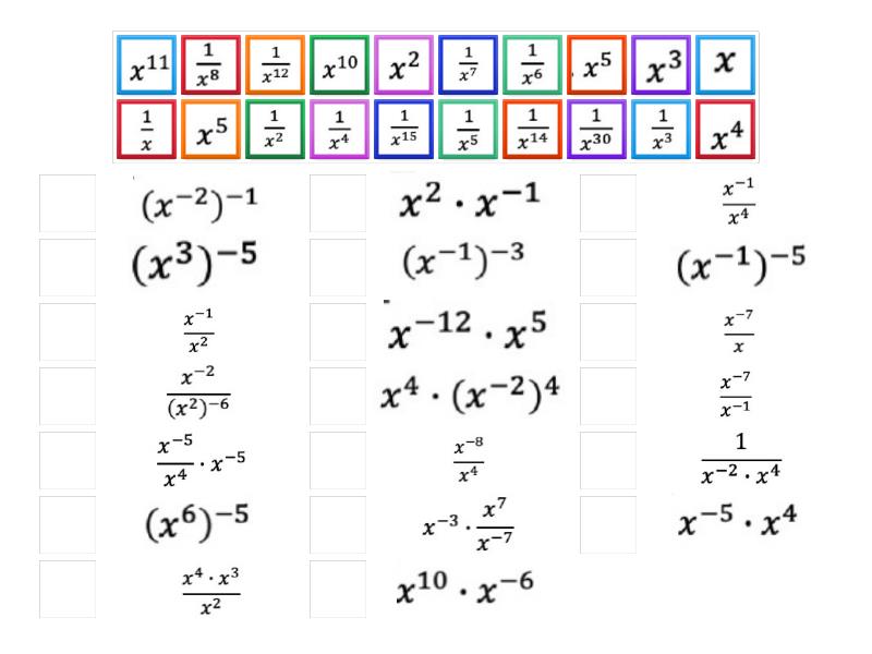 Exponent Rules (mixed) matching - Match up