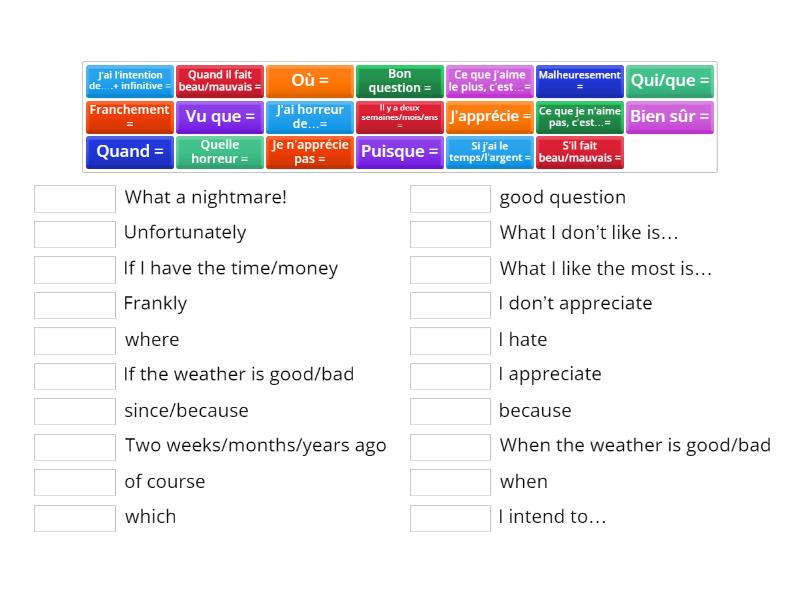 Higher level structures French - Match up