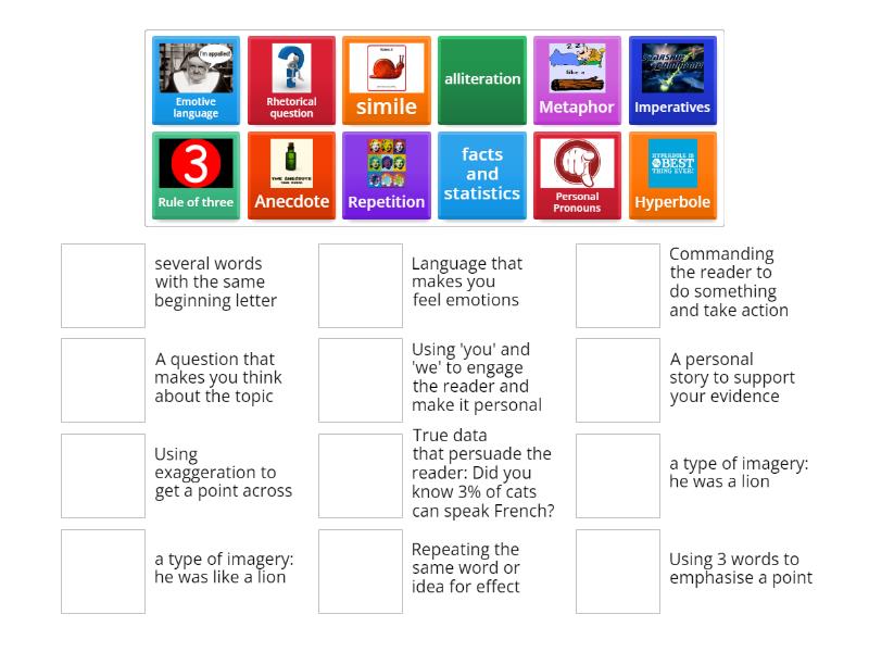 Persuasive writing terminology - Match up