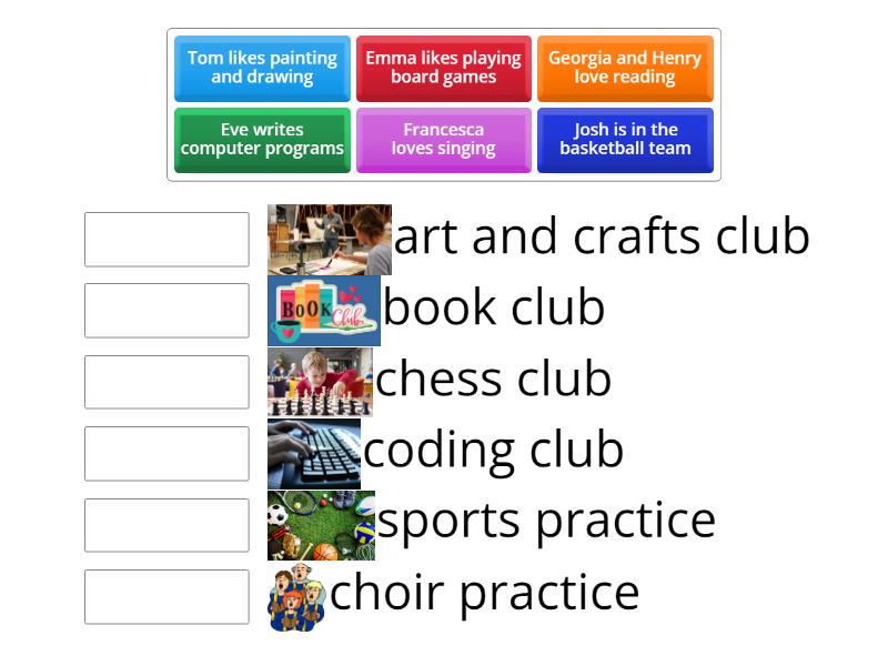 after-school activity (likes and dislikes) - Match up