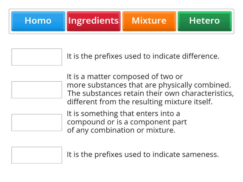 Matching Terms -Mixtures - Match up