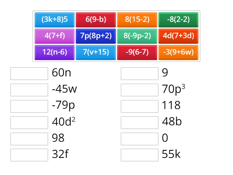 Distributive property - Match up