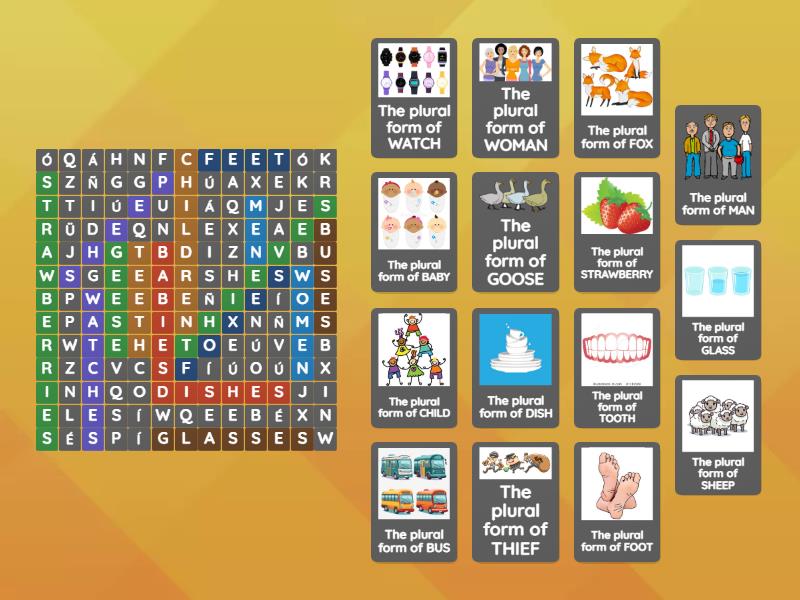 2. Plural forms wordsearch - Sopa de letras
