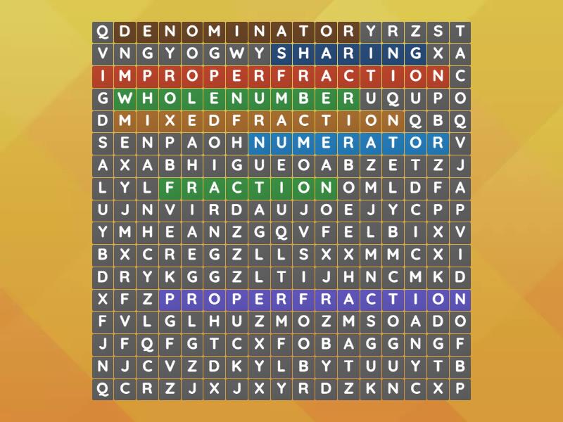 Fraction Vocabulary - Wordsearch