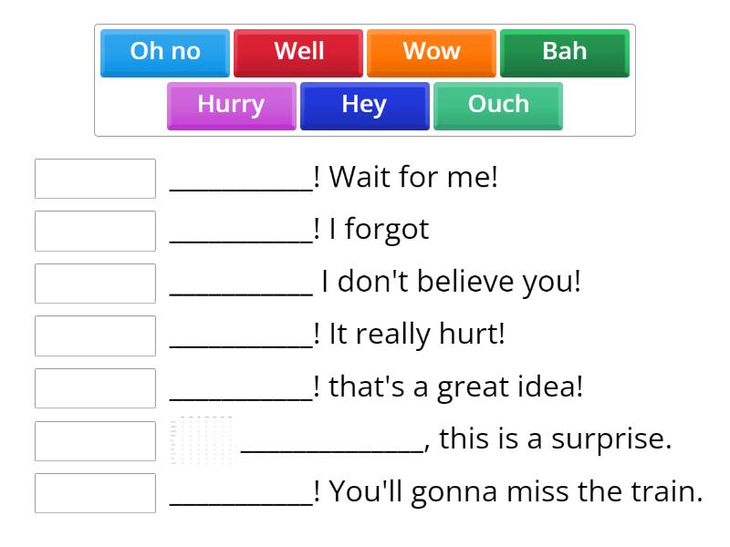 QUIZ IN ENGLISH - Interjections - Match up