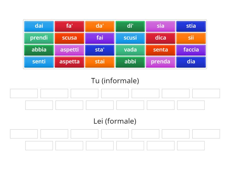 Imperativo - formale o informale? - Group sort